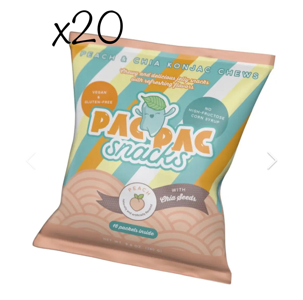 BOX OF 12 BAGS Pac Pac PEACH AND CHIA Konjac Chews Made in Japan Jelly ...