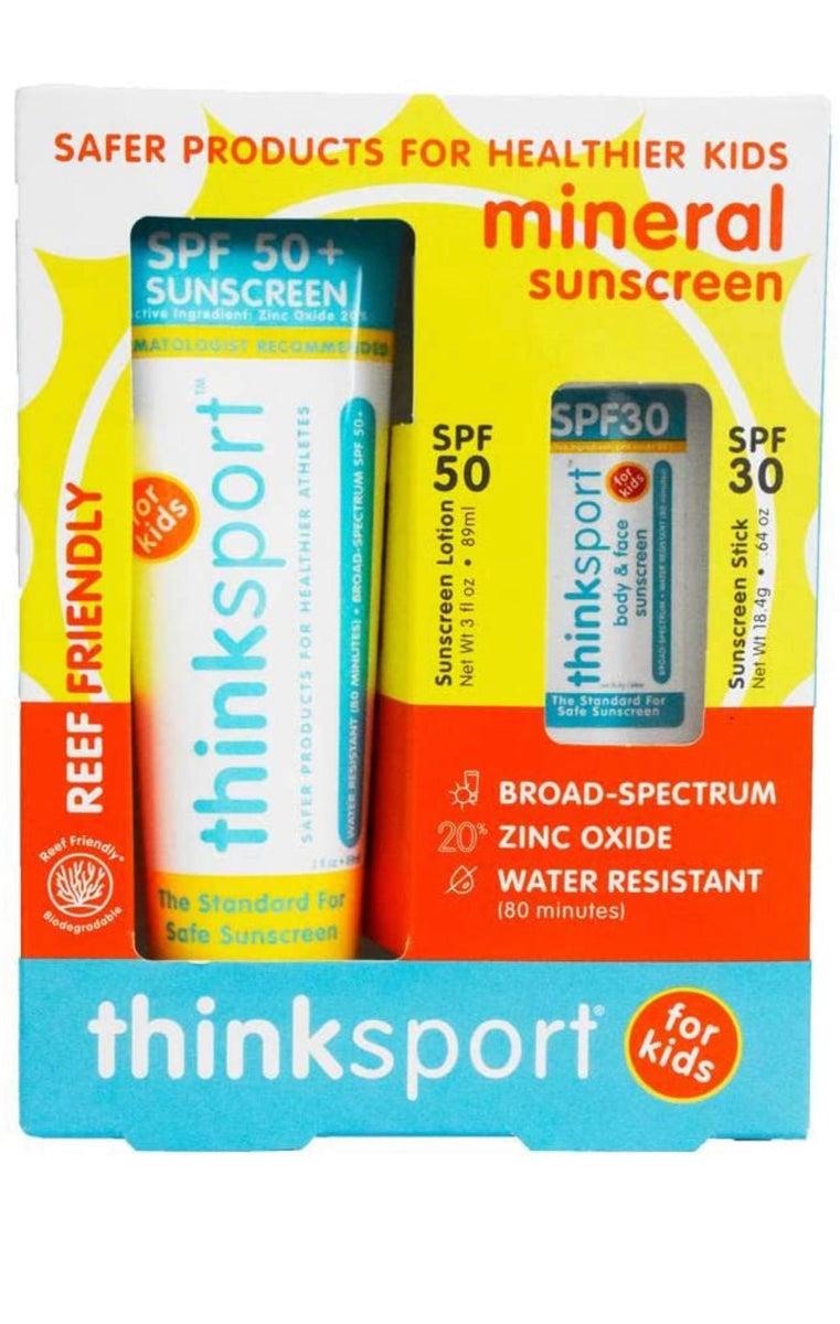 Thinksport Kids Mineral Sunscreen Combo Pack- SPF 50 Sun Cream & SPF 3 ...